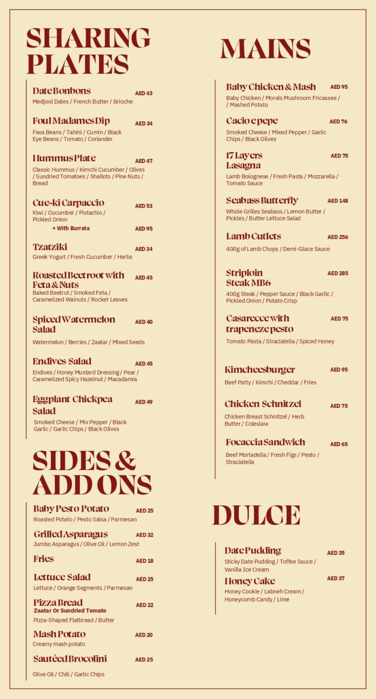 Dinner Menu – A Normal Day